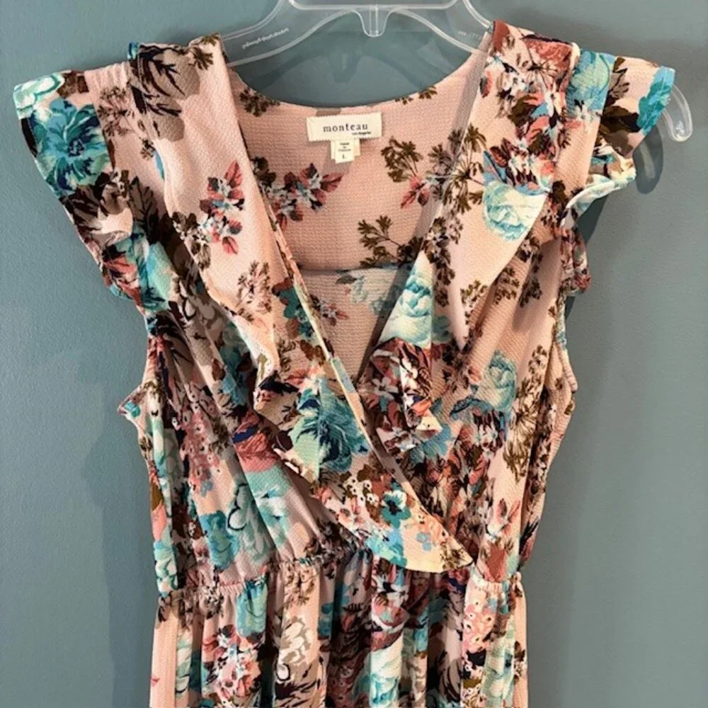 Monteau Los Angeles | Dresses | Monteau Los Angeles Pink Floral Ruffle ...